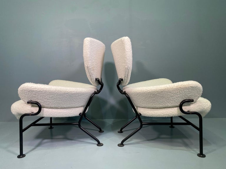 Franco Albini Poggi Pair "Tre Pezzi" Lounge Chairs, White Boucle, 1959 ...