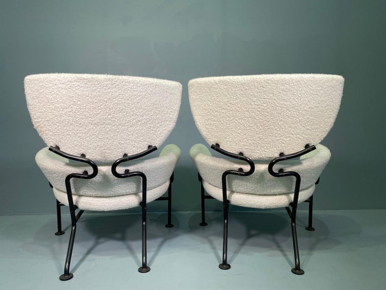 Franco Albini Poggi Pair "Tre Pezzi" Lounge Chairs, White Boucle, 1959 ...