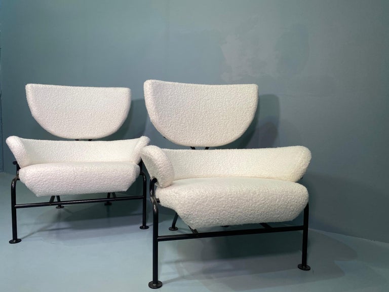 Franco Albini Poggi Pair "Tre Pezzi" Lounge Chairs, White Boucle, 1959 ...
