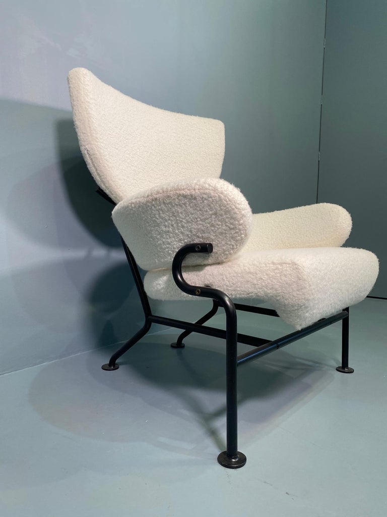 Franco Albini Poggi Pair "Tre Pezzi" Lounge Chairs, White Boucle, 1959 ...