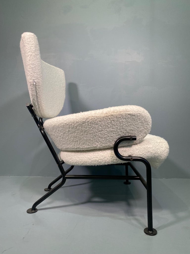 Franco Albini Poggi Pair "Tre Pezzi" Lounge Chairs, White Boucle, 1959 ...