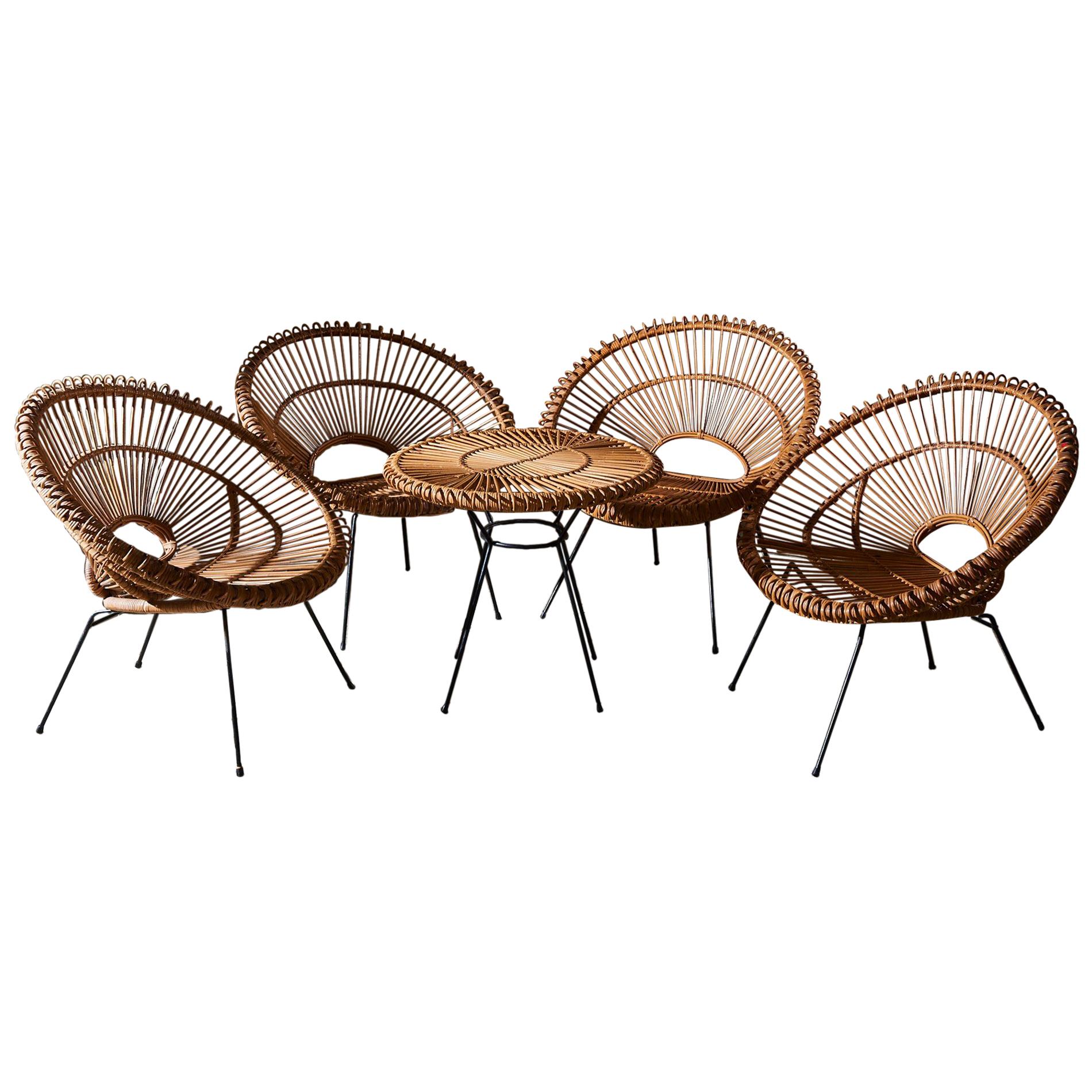 Franco Albini Rattan Table and Chairs, circa 1965 For Sale at 1stDibs