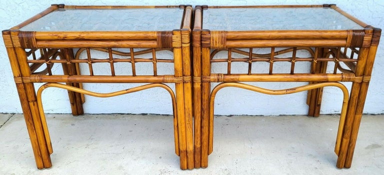 Franco Albini Style Bamboo Rattan Side Tables by Wilshire, Set of 2 For ...