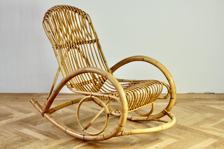 Franco Albini Style Mid-Century Bent Bamboo and Rattan Rocking Lounge ...