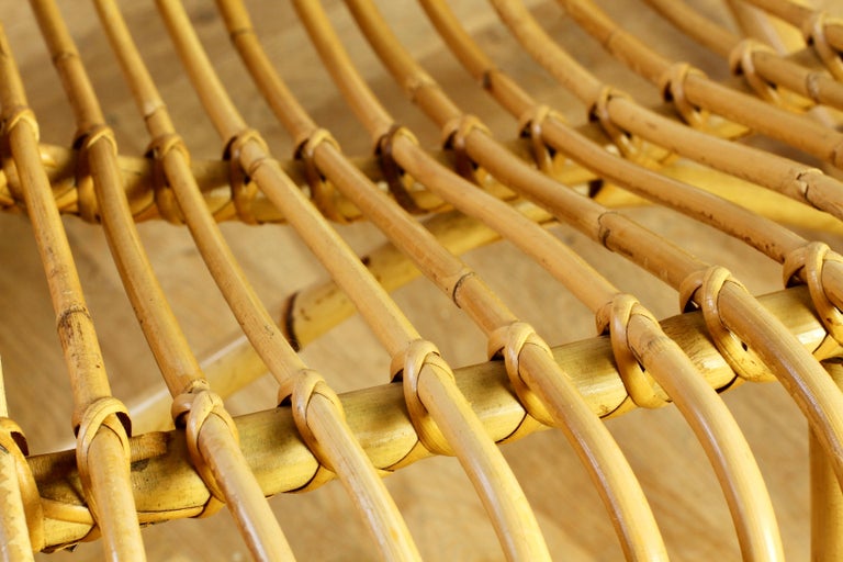 Franco Albini Style Mid-Century Bent Bamboo and Rattan Rocking Lounge ...