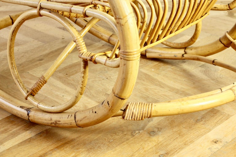 Franco Albini Style Mid-Century Bent Bamboo and Rattan Rocking Lounge ...