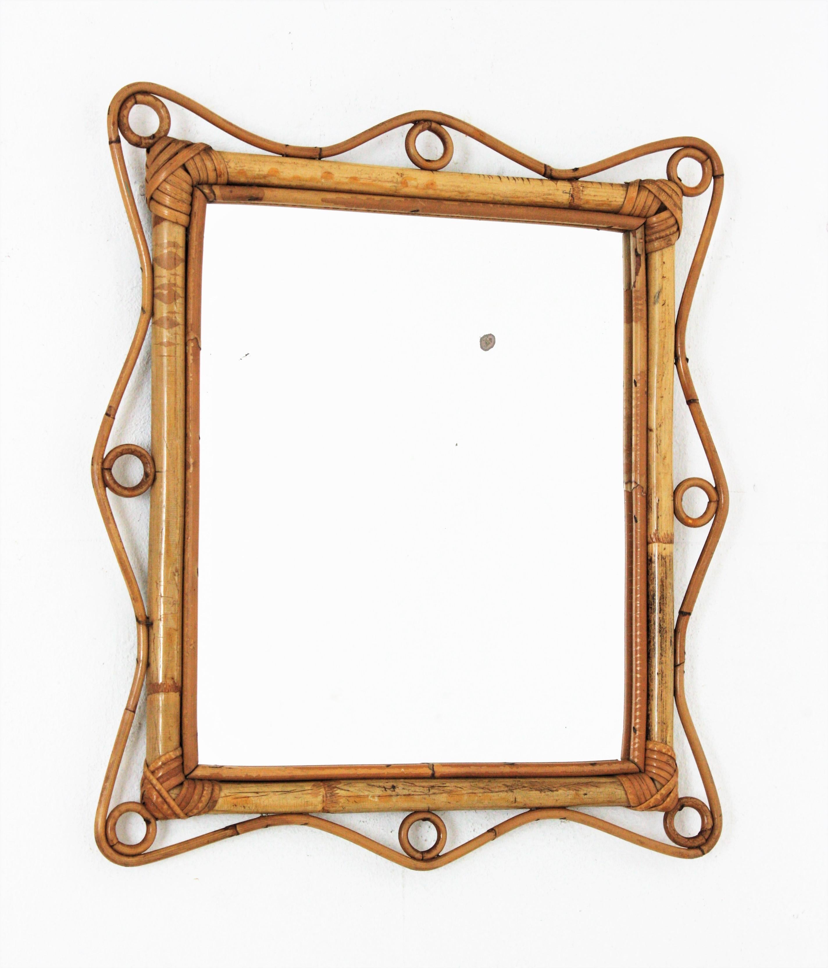 Franco Albini Style Rattan Bamboo Rectangular Mirror, Italy, 1960s at ...