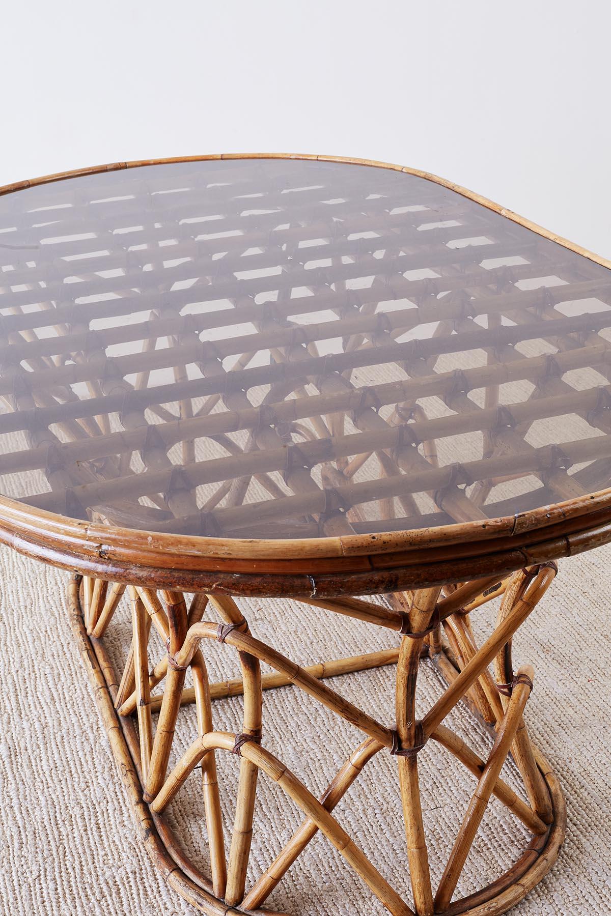 Franco Albini Style Sculptural Bamboo Rattan Dining Table at 1stDibs