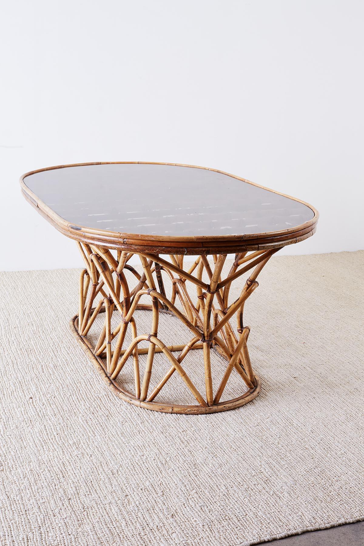 Franco Albini Style Sculptural Bamboo Rattan Dining Table at 1stDibs