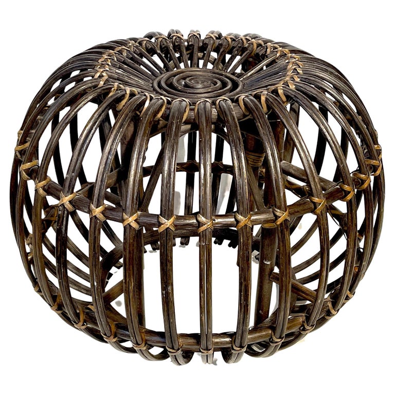 Franco Albini Style Stained Rattan, Reed and Willow Pouf/ Ottoman For ...