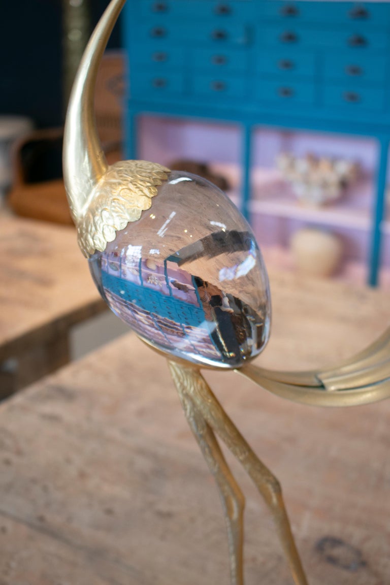 Franco Lagini 1970s Italian Pair of Gold Gilt Brass and Crystal Crane ...