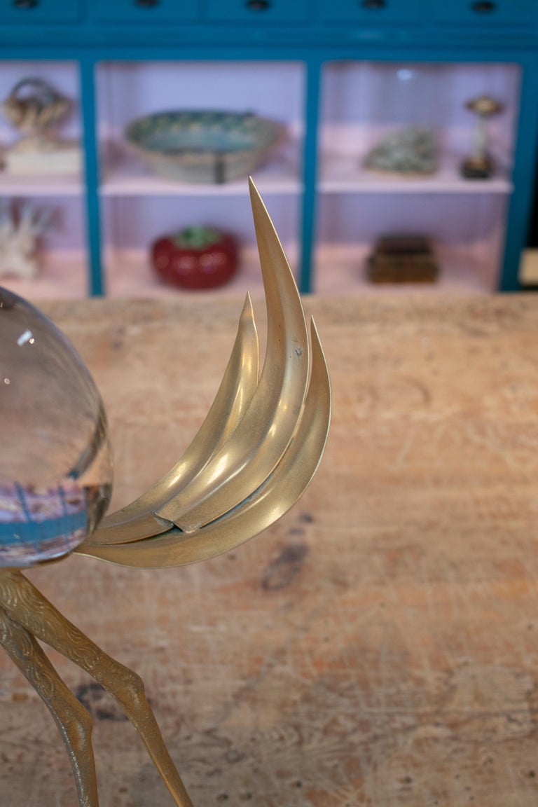 Franco Lagini 1970s Italian Pair of Gold Gilt Brass and Crystal Crane ...