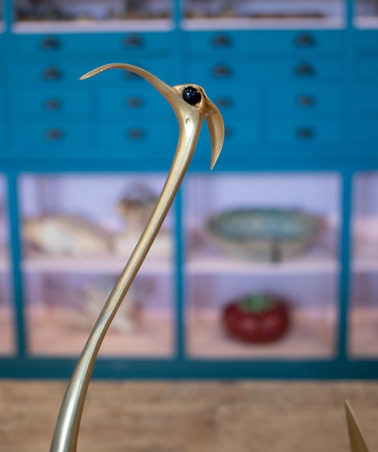 Franco Lagini 1970s Italian Pair of Gold Gilt Brass and Crystal Crane ...