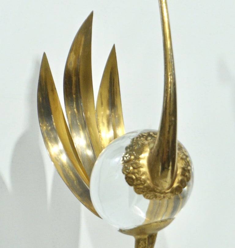 Franco Lagini 1970s Italian Vintage Pair of Crystal Gold Brass Crane ...