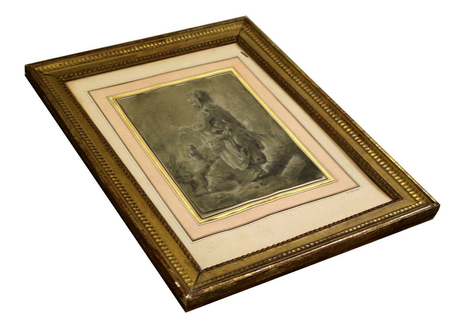 Francois Boucher Woman with Dog Original Drawing For Sale at 1stDibs