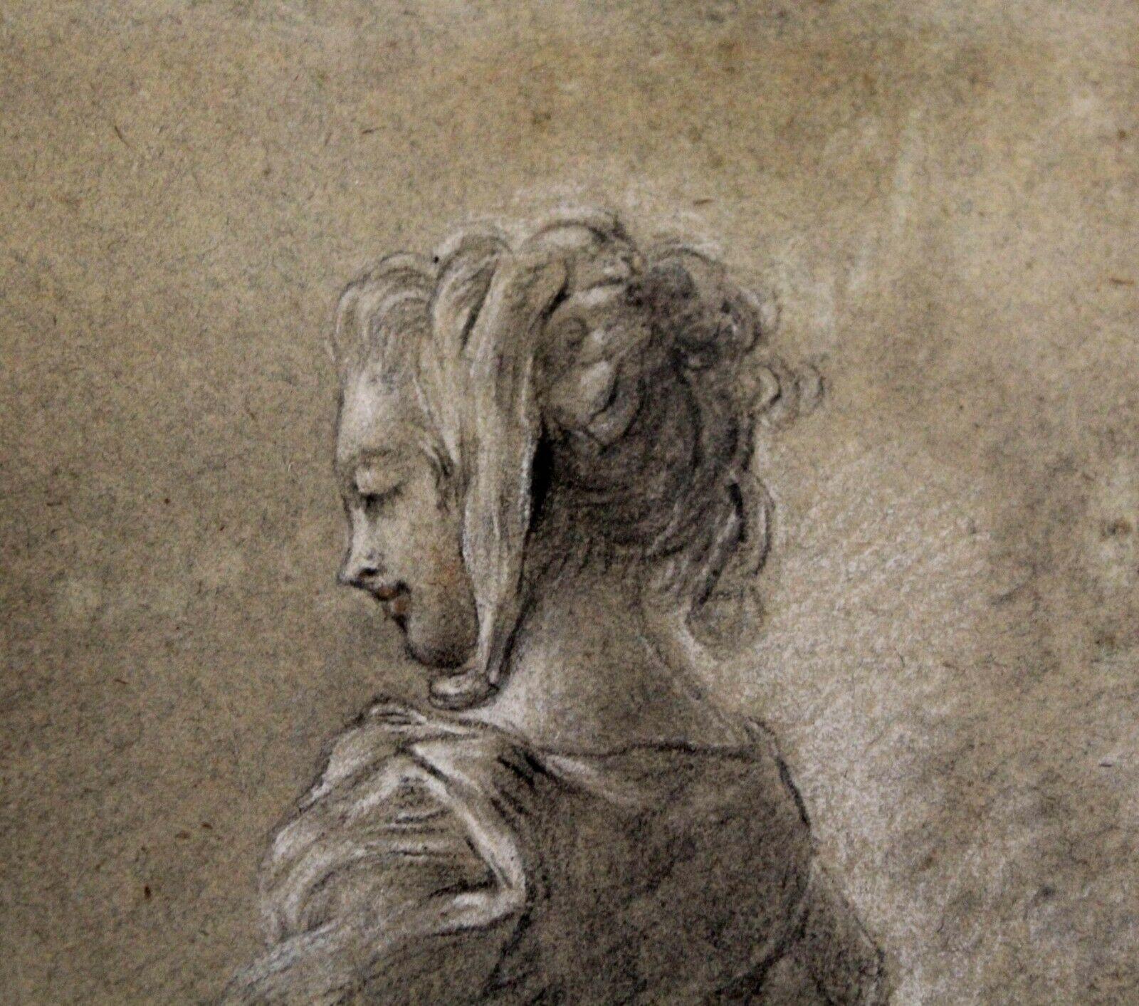 Francois Boucher Woman with Dog Original Drawing For Sale at 1stDibs