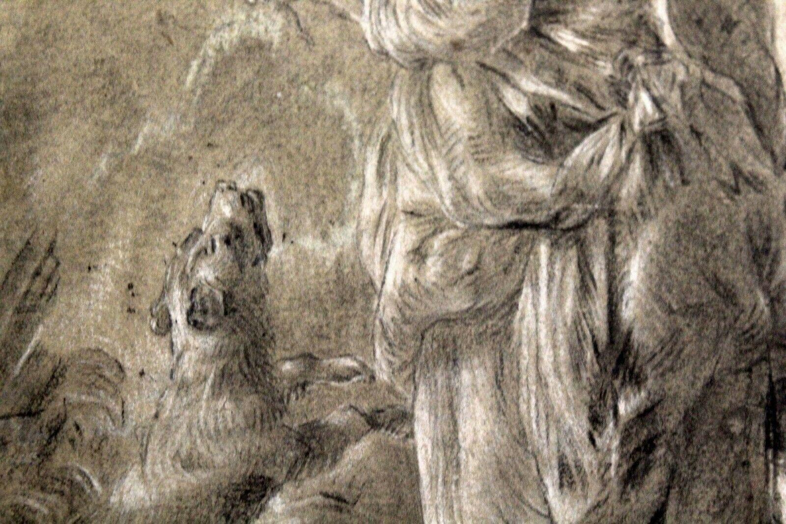 Francois Boucher Woman with Dog Original Drawing For Sale at 1stDibs