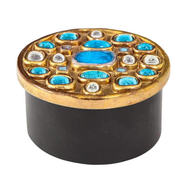 Mithé Espelt Box, Ceramic, Jeweled, Gold and Turquoise at 1stDibs