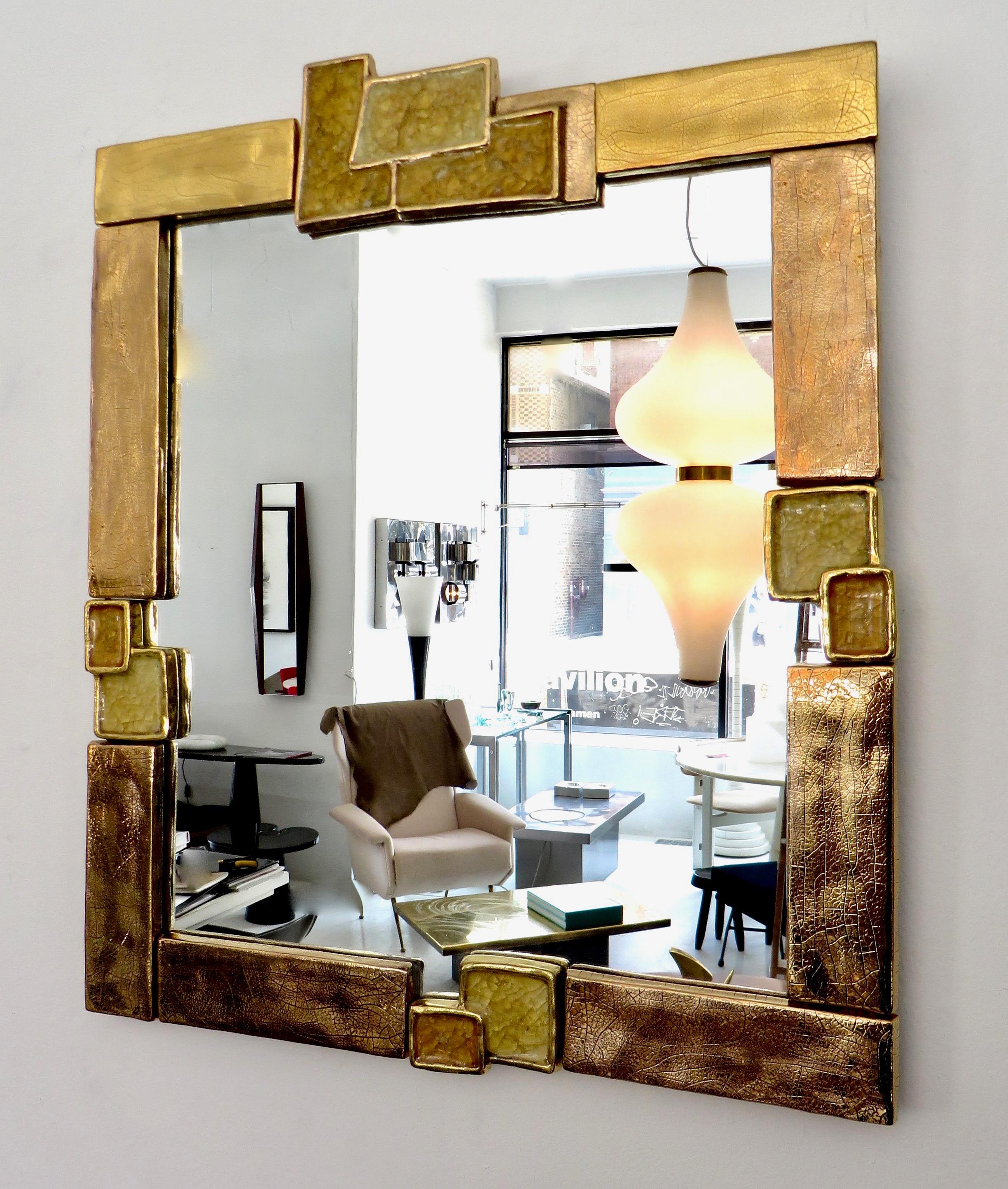 Mithé Espelt French Gilded and Crystalline Ceramic Mirror at 1stDibs