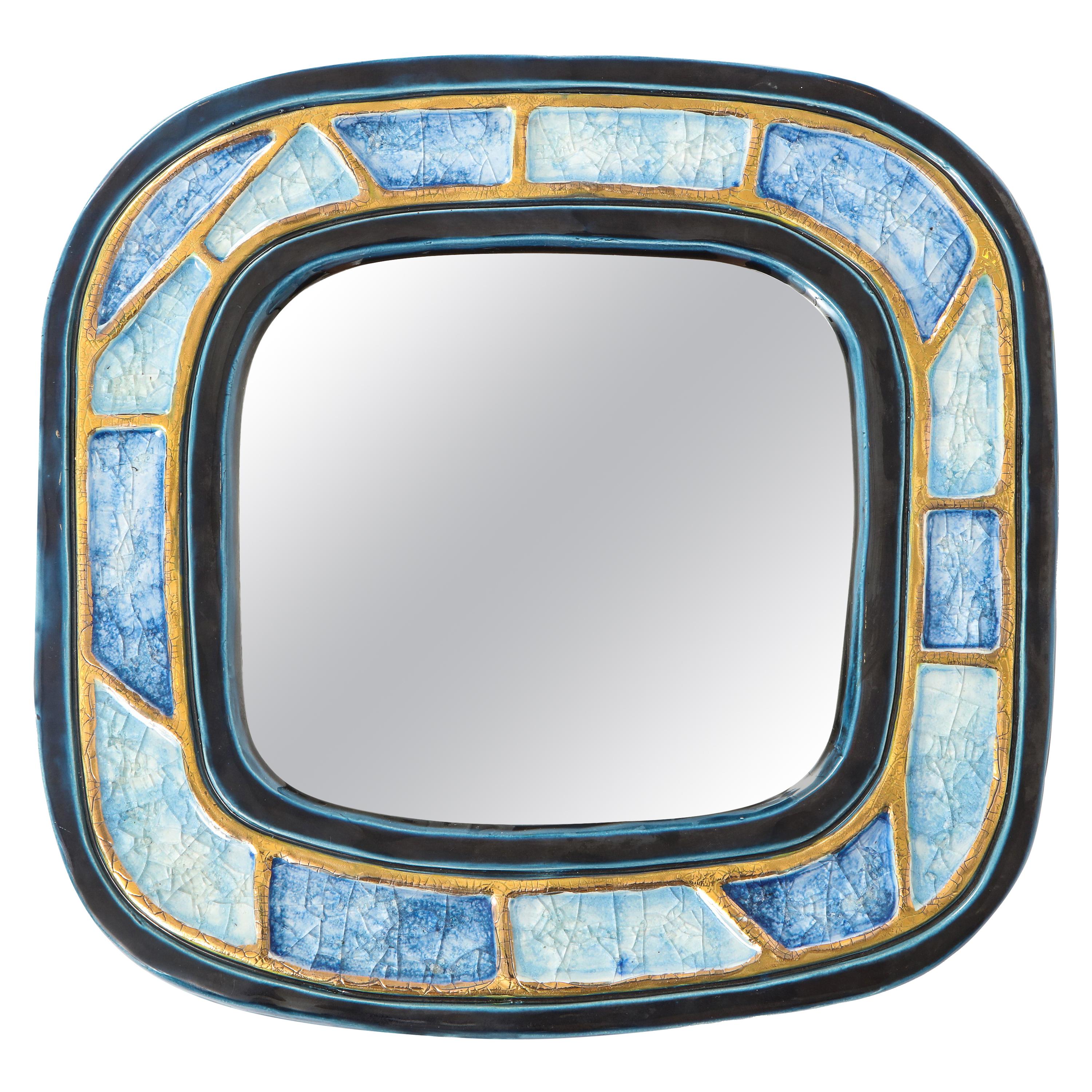 Mithé Espelt Mirror, Ceramic, Gold and Blue, Fused Glass For Sale at ...