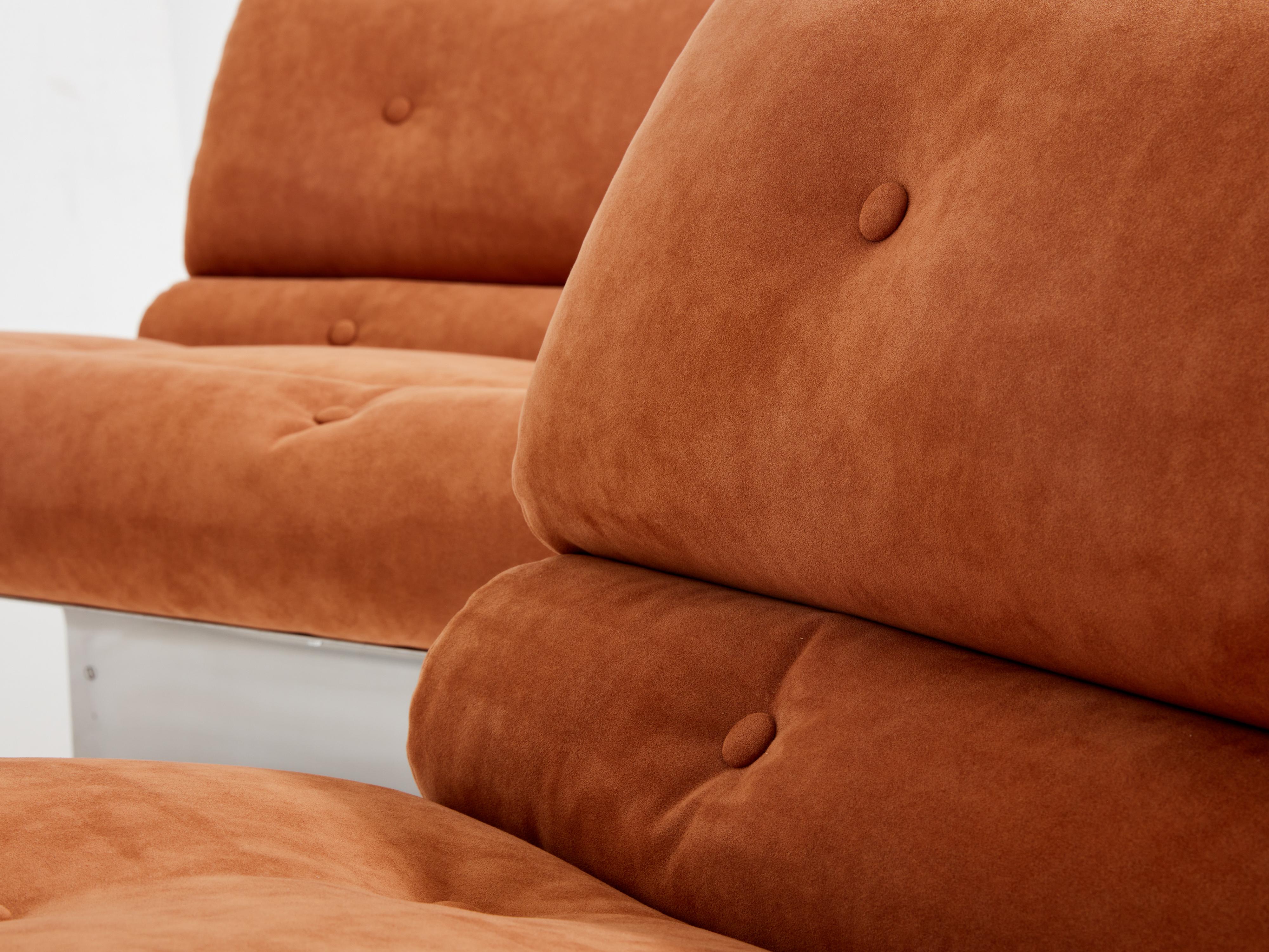 François Monnet for Kappa stainless steel suede armchairs 1970 For Sale ...