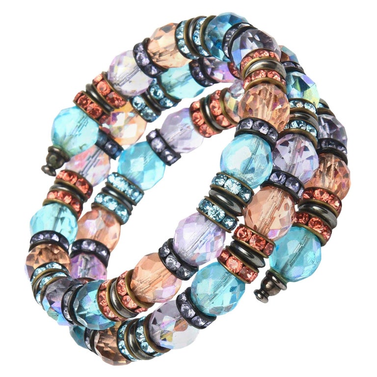 Francois Montague Rhinestone and Faceted Crystal Wrap Bracelet Vintage ...