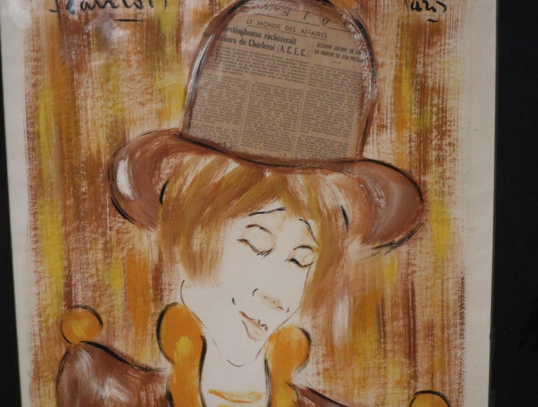 Francois Paris Signed Mixed-Media Framed Painting For Sale at 1stDibs
