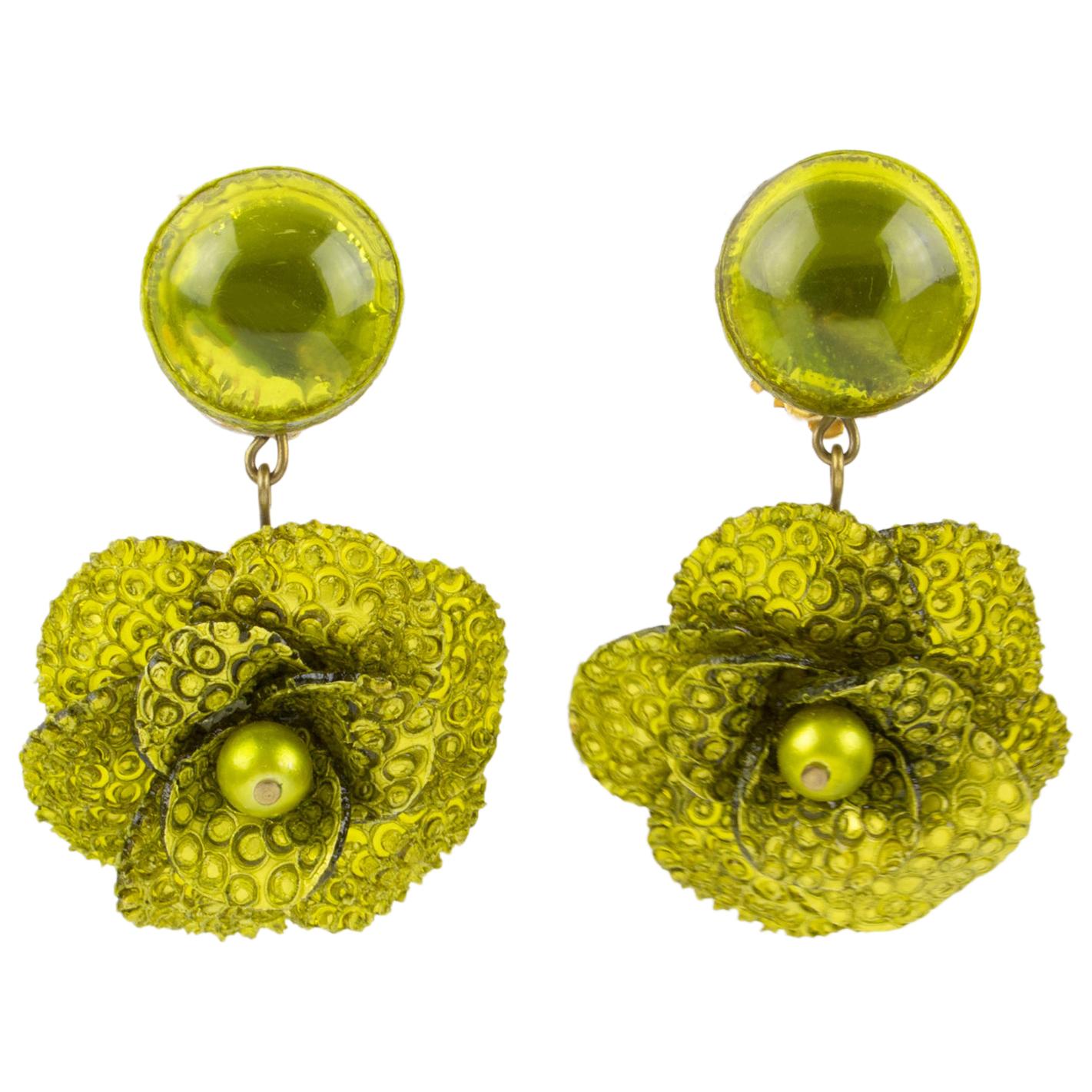 Francoise Montague by Cilea Resin Clip Earrings Green Poppy Flower For ...