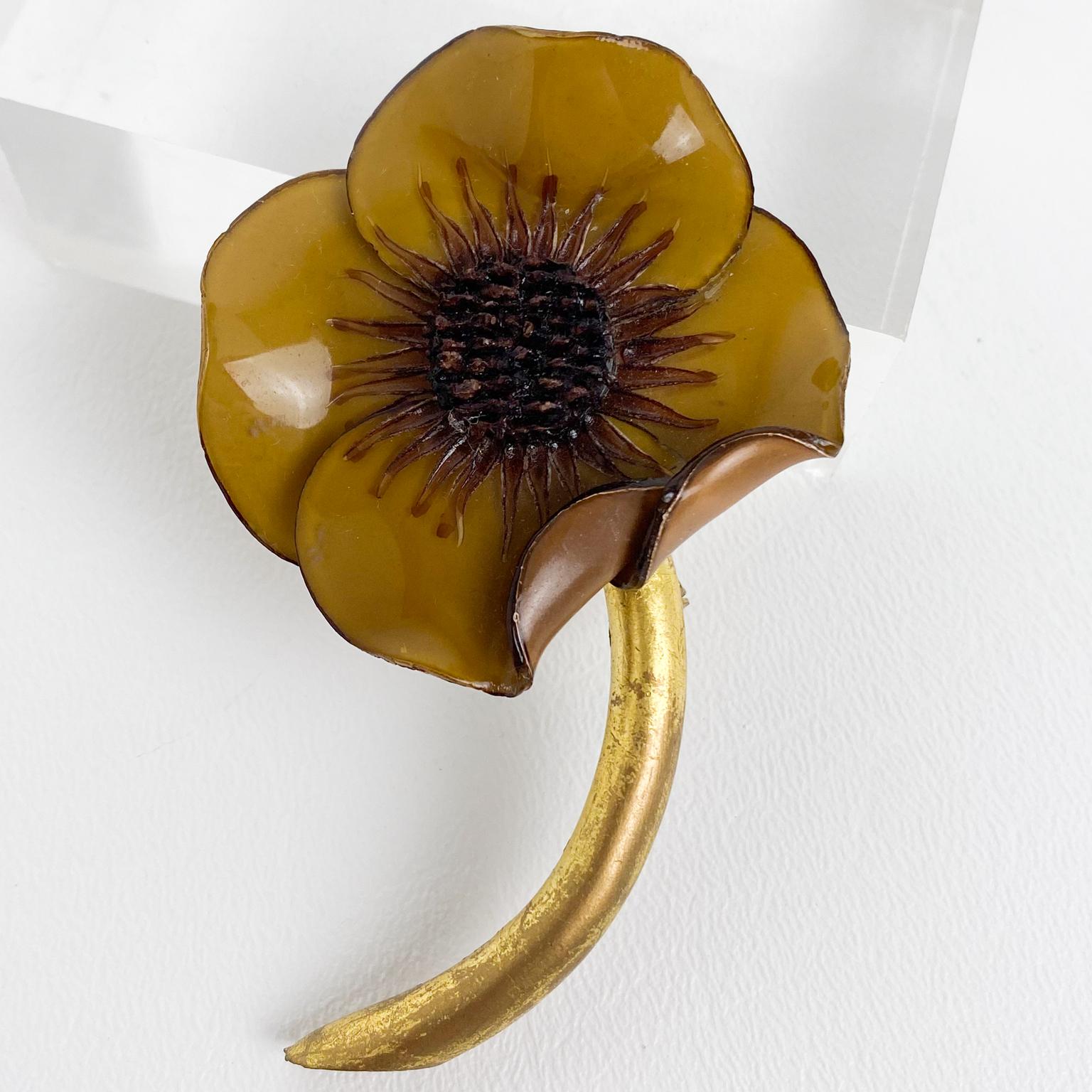 Francoise Montague Resin Brooch Cocoa Brown Poppy Flower For Sale at ...
