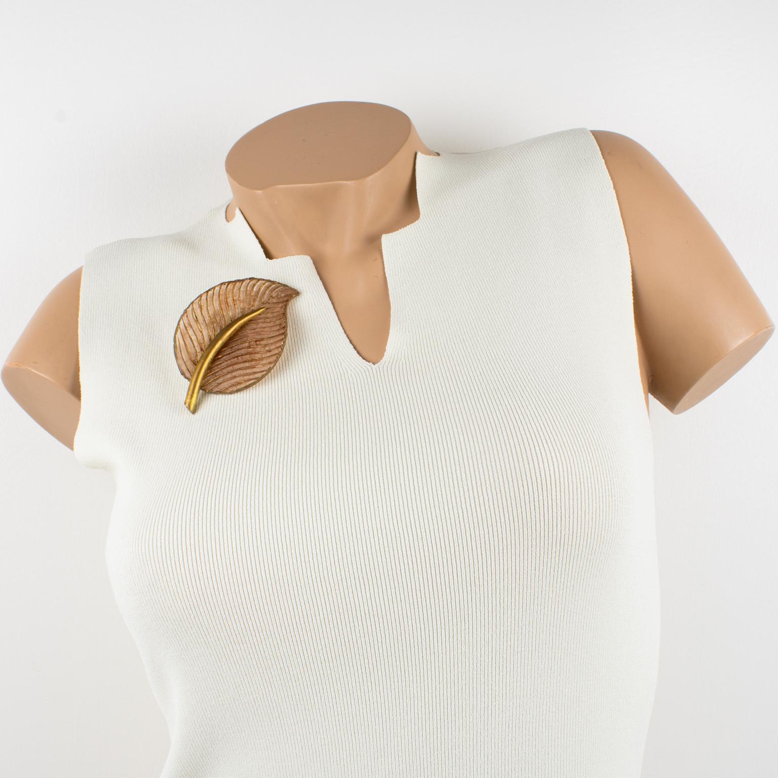 Francoise Montague by Cilea Resin Pin Brooch Golden Brown Leaf For Sale ...