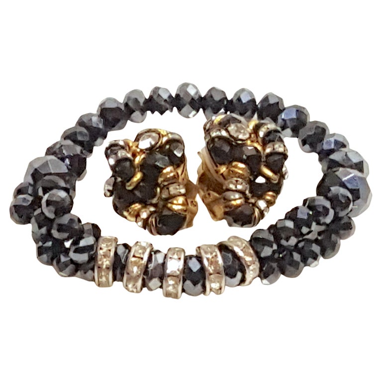 Francoise Montague 1980s French Set Crystal Wired Baghera Earrings and ...