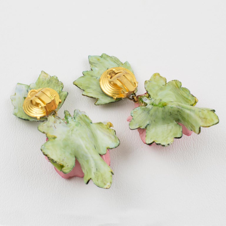 Francoise Montague Paris Clip Earrings Resin Hibiscus Flower For Sale ...
