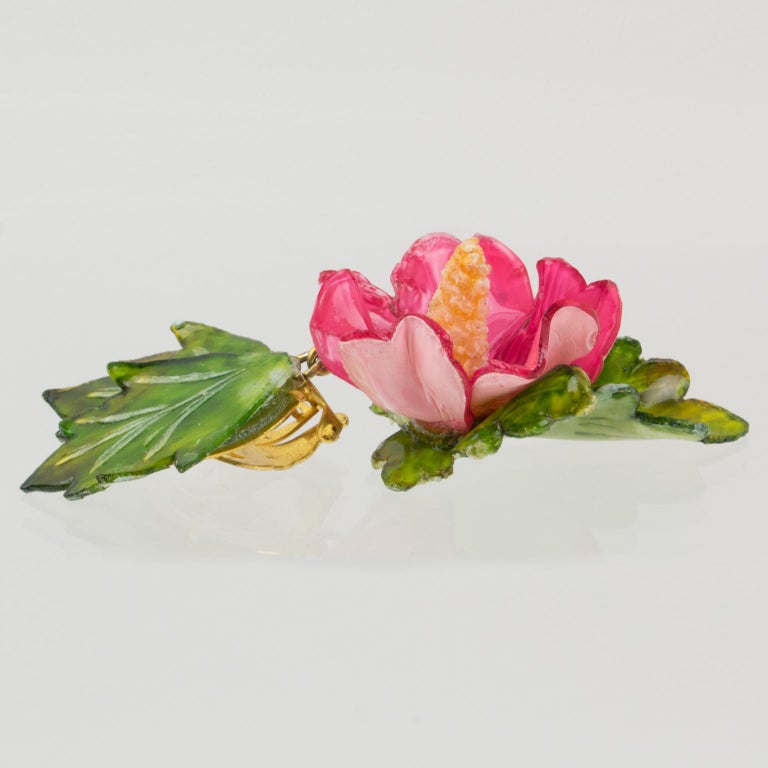 Francoise Montague Paris Clip Earrings Resin Hibiscus Flower For Sale ...