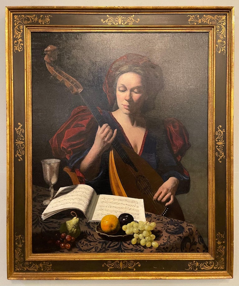 Frank Arcuri, "Woman With Lute" in a Gilt and Inlaid Frame at 1stDibs
