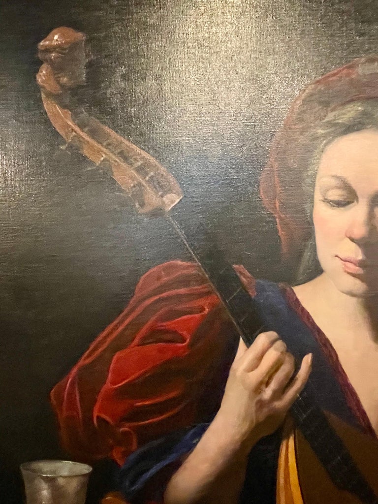 Frank Arcuri, "Woman With Lute" in a Gilt and Inlaid Frame at 1stDibs
