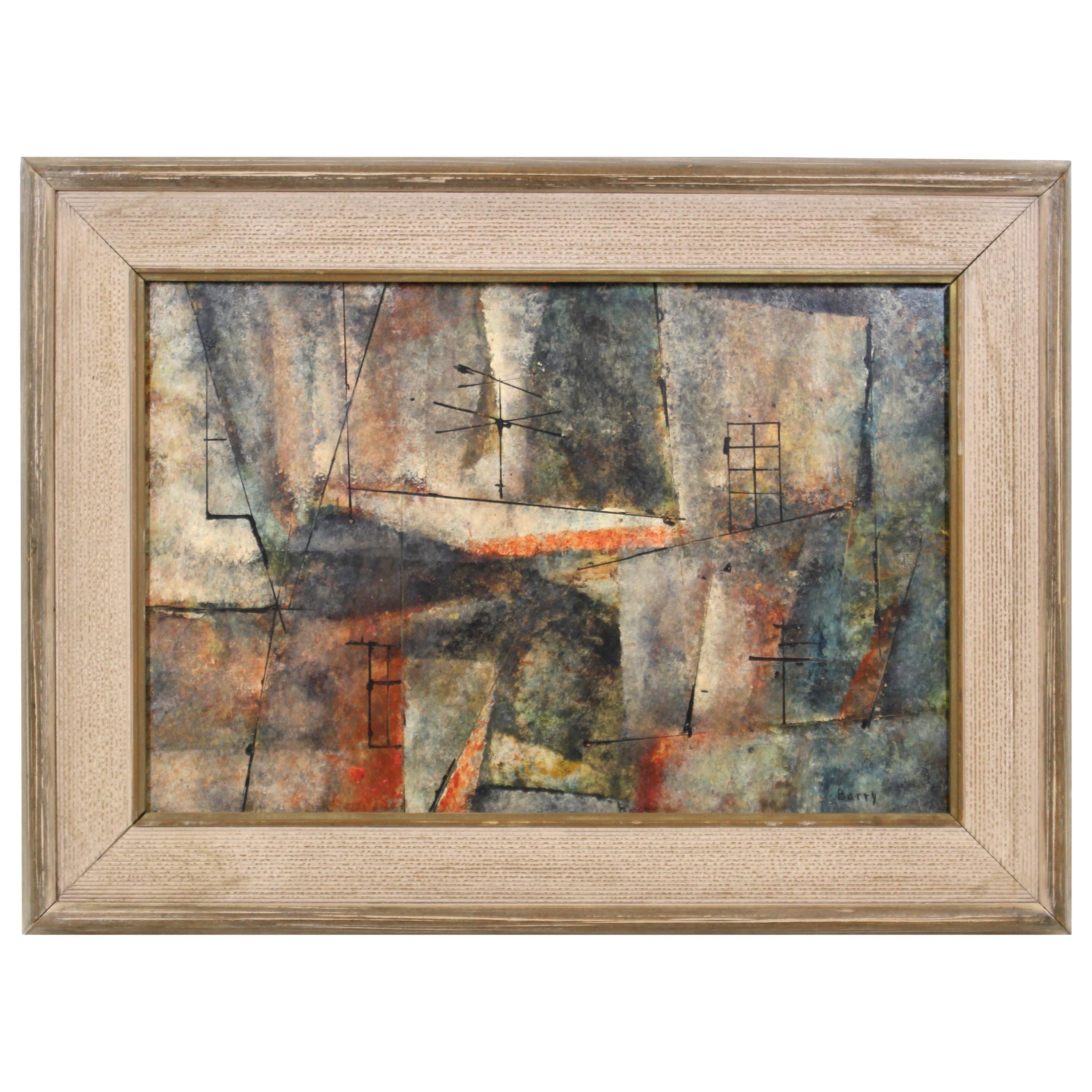 Frank Barry Mid-Century Modern Abstract Oil On Masonite Painting For ...