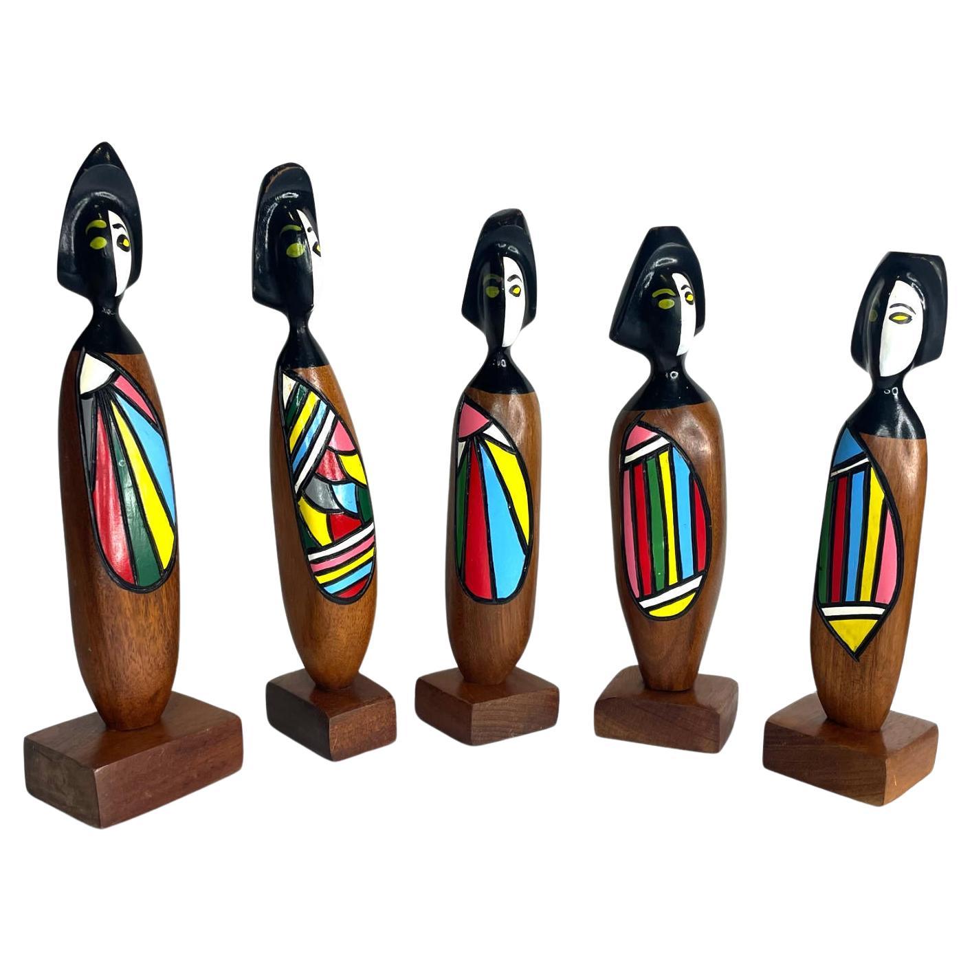 Frank Coronado Mid-Century Modern Wood Carved Figurines For Sale at 1stDibs
