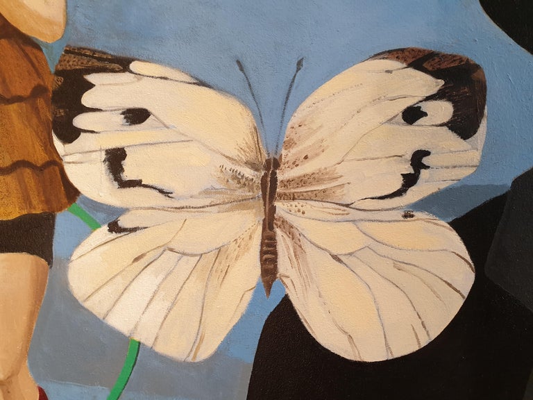 Frank Docherty - Large Surrealist Oil on Canvas. ''She brought Colour ...