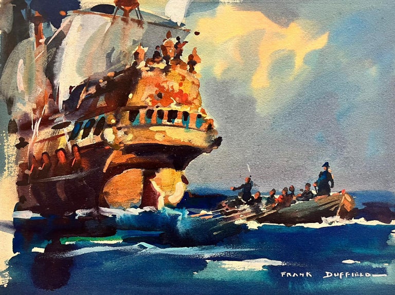 Frank Duffield - Old Warship at Sea with Sailors British Mid 20th ...