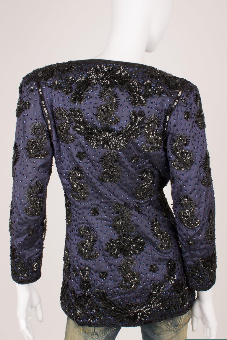 Frank Govers Sequin Jacket Vintage - dark blue/black For Sale at 1stDibs