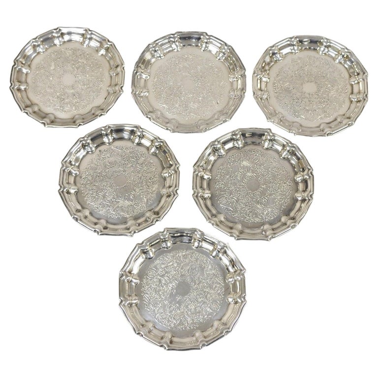 Frank Hawker England Silverplate Ornate Wine Coaster Tray Dish, Set of ...