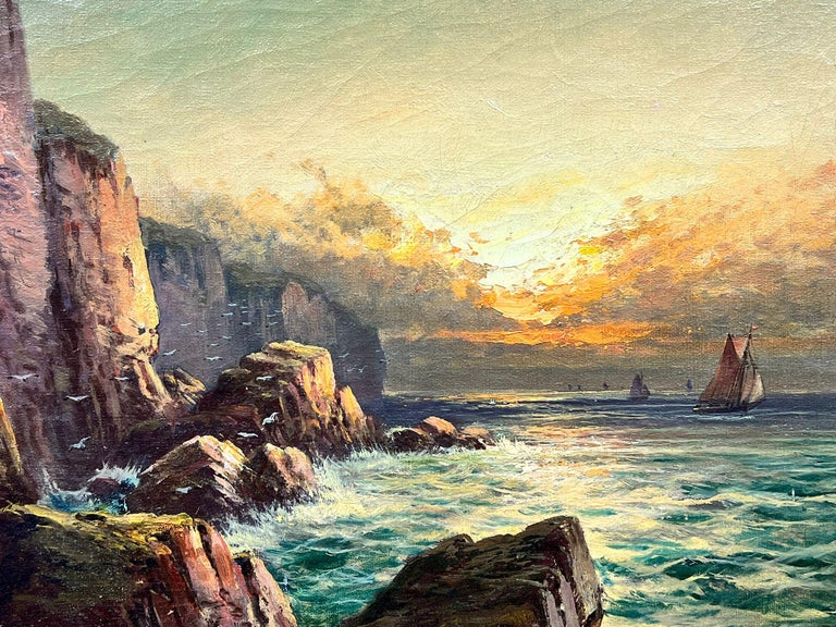 Frank Hider - Fine Antique British Oil Painting Fishing Boats Heading ...