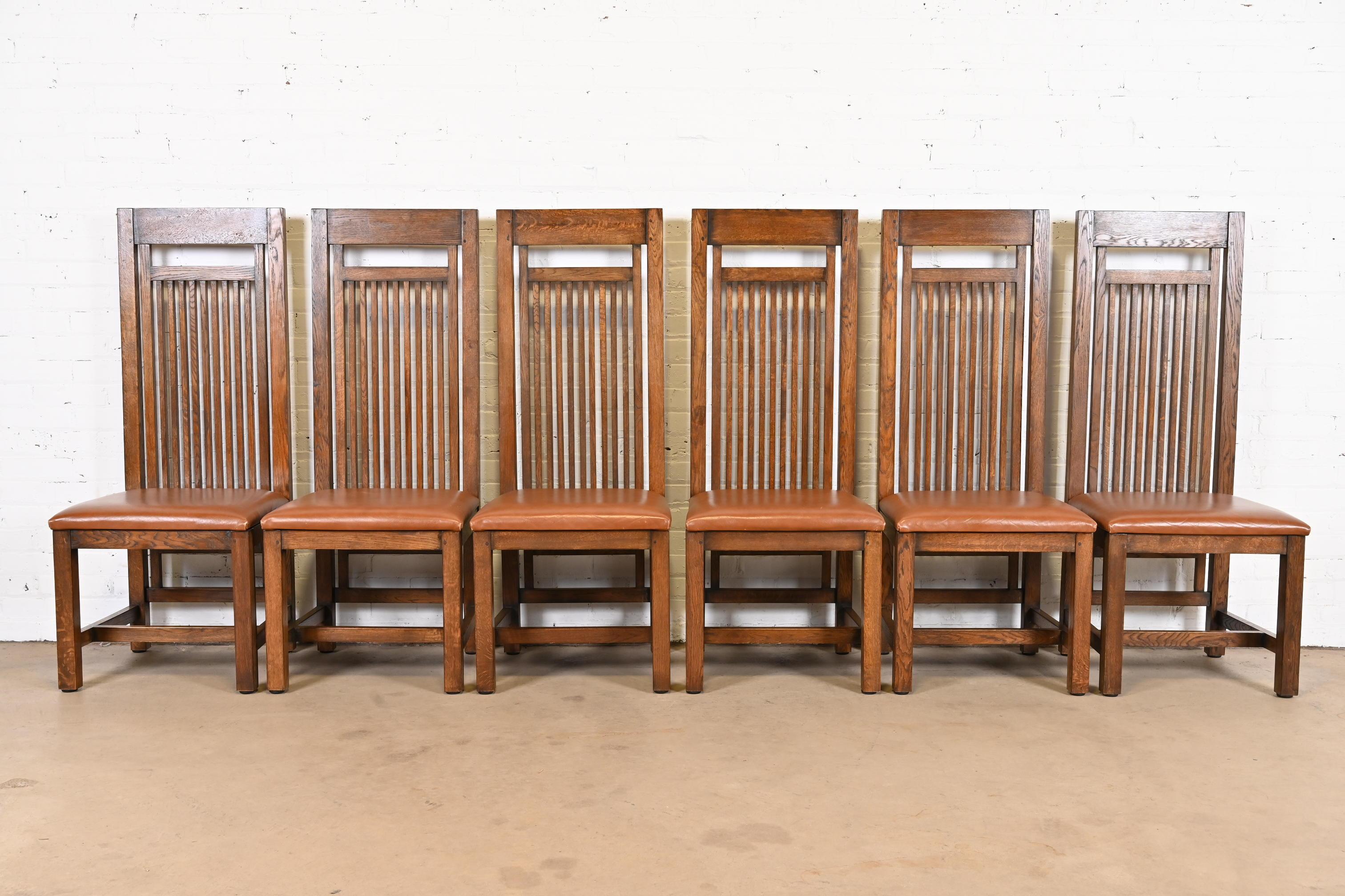 Frank Lloyd Wright Arts and Crafts Oak and Leather High Back Dining ...