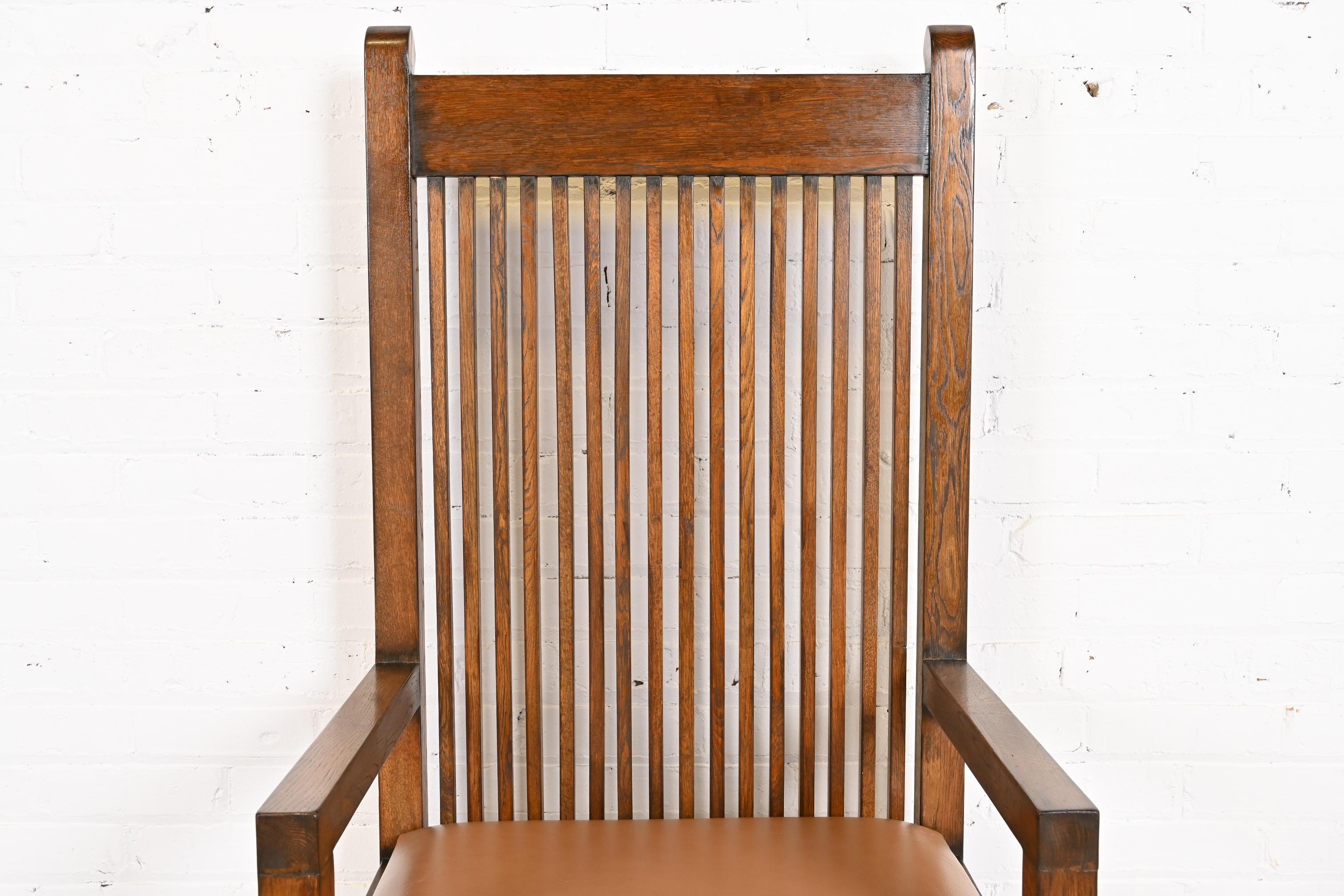 Frank Lloyd Wright Arts and Crafts Oak and Leather High Back Dining ...