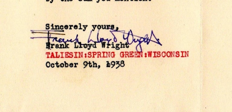 Frank Lloyd Wright Signed Letter, Original Signature, 1938 at 1stDibs ...