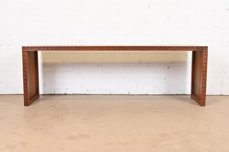 Frank Lloyd Wright Style Mid-Century Modern Sculpted Walnut Console ...