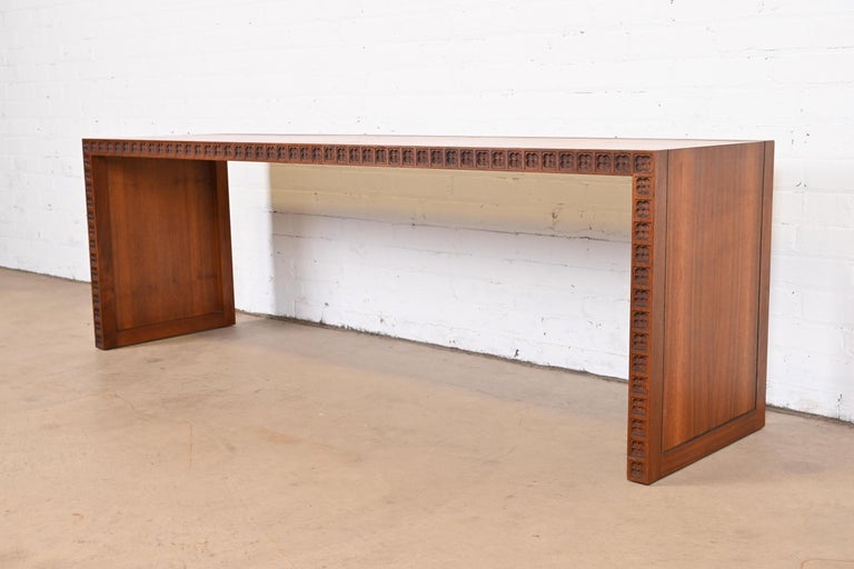 Frank Lloyd Wright Style Mid-Century Modern Sculpted Walnut Console ...