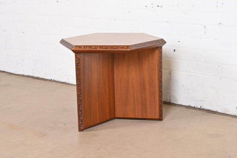Frank Lloyd Wright Taliesin Mahogany Hexagonal Side Table at 1stDibs