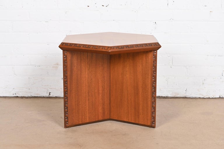 Frank Lloyd Wright Taliesin Mahogany Hexagonal Side Table at 1stDibs