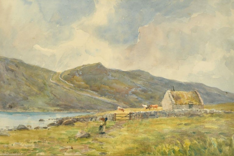 Frank Murray - Antique Scottish Watercolour, Figure Walking towards ...
